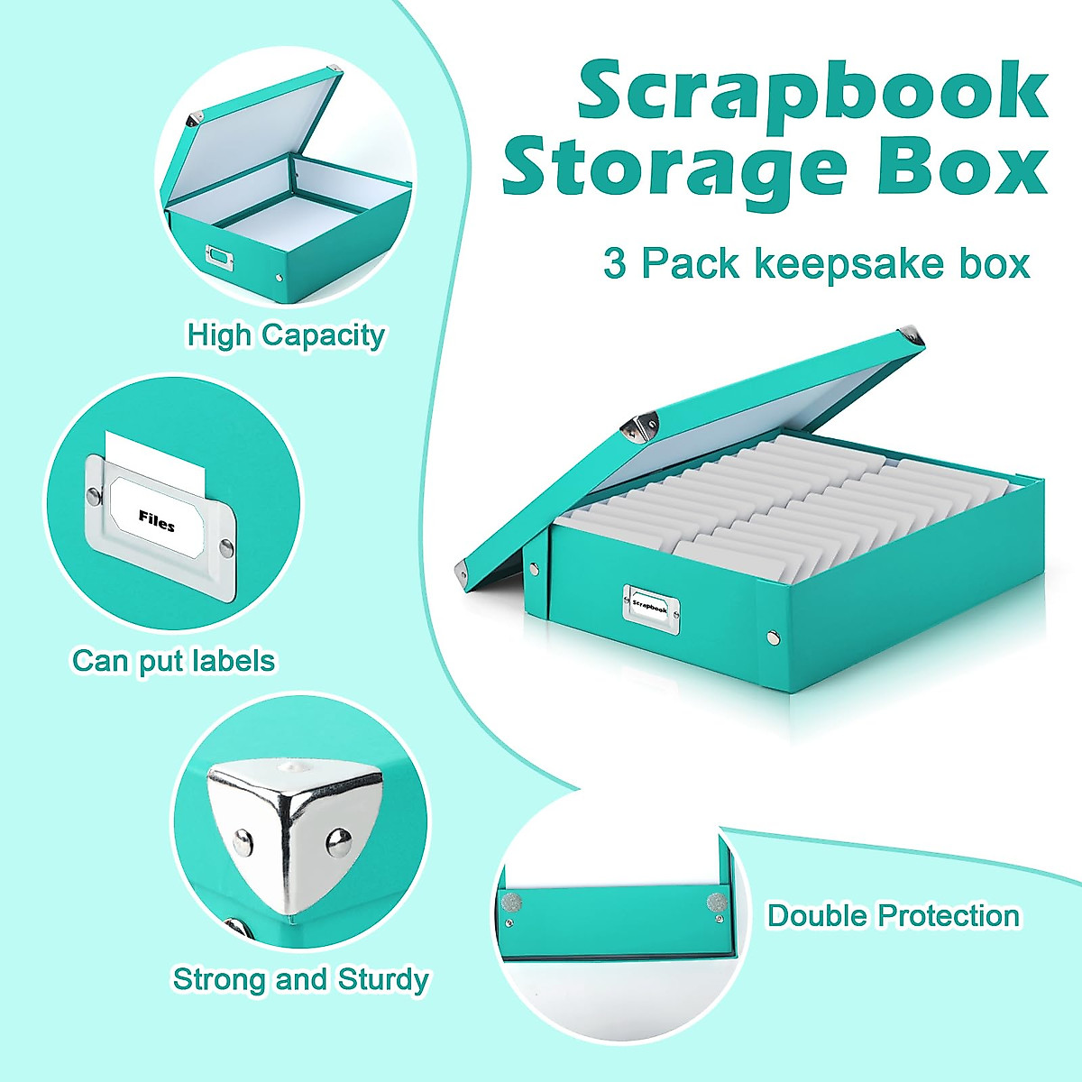 2 Pack 12“ x 12" Jumbo Photo Storage Box Fold Scrapbook Storage Box with Lid Forest Green Archival Storage Boxes Document Organizer Boxes Photo Storage Ideas For Album Keepsake 14.5" x 12.8" x 3.5"