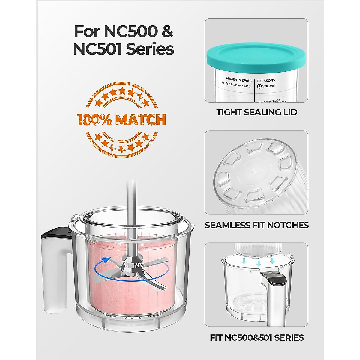 Northmas For Ninja Creami Deluxe Pints and Lids - 4 pack, 24oz XL Ninja Creami Deluxe Pint Containers Compatible with 11-in-1 NC500 NC501 Series Ice Cream Maker, Dishwasher Safe, BPA Free