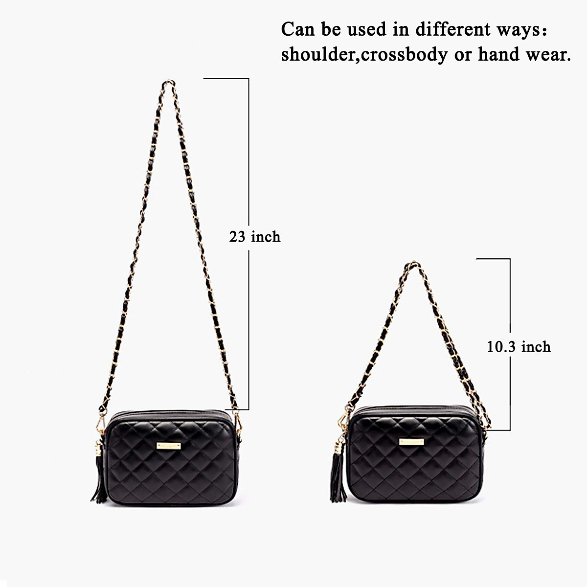 BEAULEGAN Purse Chain Strap - Microfiber Leather - Replacement for Crossbody Shoulder Bag - 51 Inch Long, Black/Gold