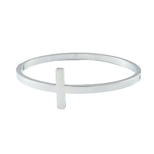 Flyingeagle Trade Sideways Cross Bangle Bracelet Stainless Steel Unisex/Women (Silver)