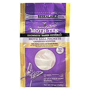Reefer-Galler Moth-Tek Lavender-Scented Moth Ball Packets - 12 oz - Snowhite Paper Covered Moth Ball Packet for Closets, Drawers, and More