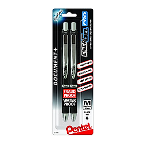Pentel EnerGel Pro Permanent Gel Ink Pen, (0.7mm) Medium Point, Black Ink, 2-Pk (BLP77BP2A)