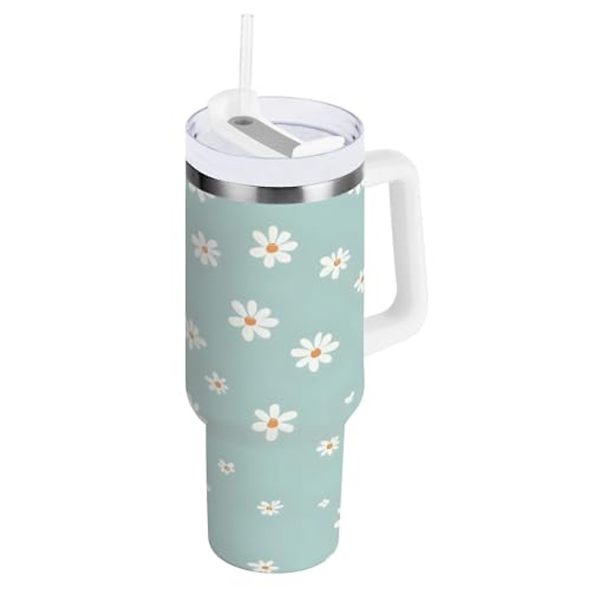 Jihqo Simple Daisies 40 oz Stainless Steel Vacuum Insulated Tumbler with Handle and Straw Lid, Leakproof Water Bottle Double Wall Travel Mug Coffee Cup, Cupholder Friendly