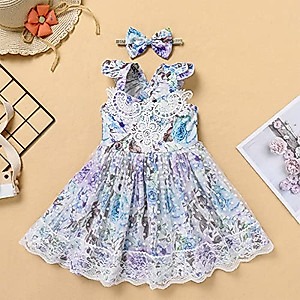 Baby Toddler Girl Summer Dress,Little Girls Boho Tutu Dress A-line Birthday Christmas Party Princess Dress Sleeveless Backless Ruffle Swing Daddy&Daughter Dance Dresses Blue-Tulle 6-12 Months