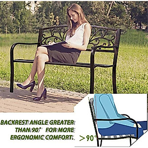 HGS Patio Bench Garden Bench Outdoor Porch Metal Bench Chair with Steel Frame Patio Park Bench Furniture 480 LBS Outdoor Bench for 2 Person, Black, 50 in