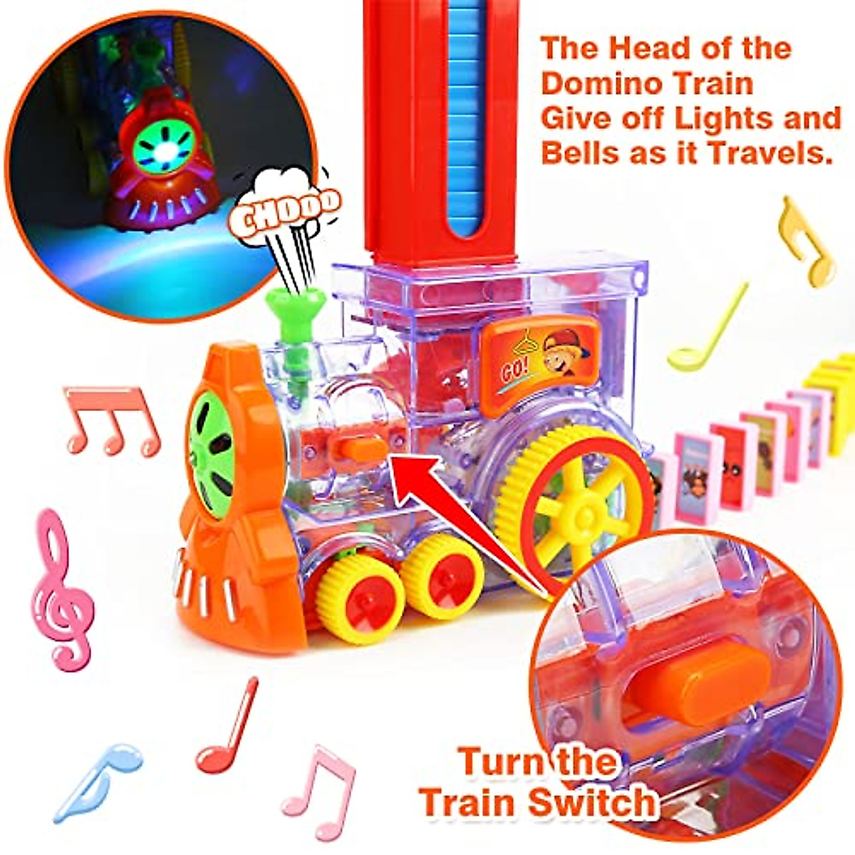 MCPINKY Domino Train Set for Boys 4-6,Toddler Toys Domino Rally Train Building and Stacker with 2PCS Domino Sleeve for Christmas Birthday Gifts Boys,Girls Age 3-8