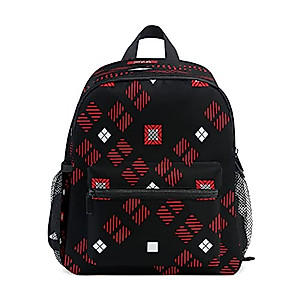 Diagonal Checkered Red Black Backpack Kids Backpack for Boys and Girls Toddler Backpack Waterproof Preschool