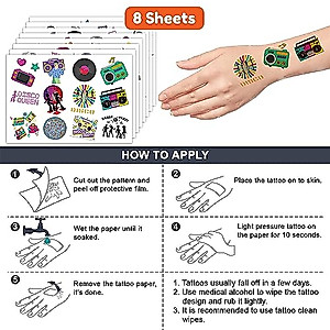 8 Sheets (96PCS) Disco Temporary Tattoos Birthday Party Decorations Supplies Tattoos Stickers Cute Party Favors Kids Girls Boys Gifts Classroom School Prizes Themed