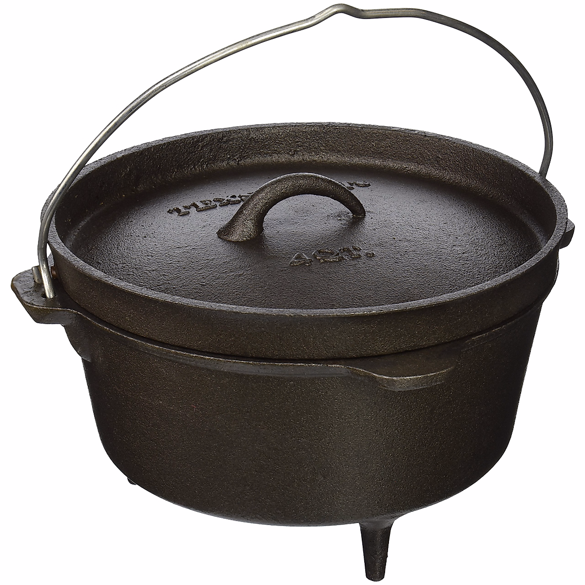 Texsport Cast Iron Dutch Oven with Legs, Lid, Dual Handles and Easy Lift Wire Handle , Black, 4 Quart
