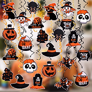 KIMOBER 36PCS Halloween Hanging Swirls Decorations,Black Orange Double Sided Swirl Hanging Decor for Halloween Trick or Treat Party Decoracion
