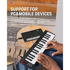 USB MIDI Keyboard Controller MINI 32-Key, Donner N-32 with Screen, Sequencer, Chord, Bend Sound Effects By Light-up Joystick for Mac/PC, Music Production Software, 40 Teaching Courses