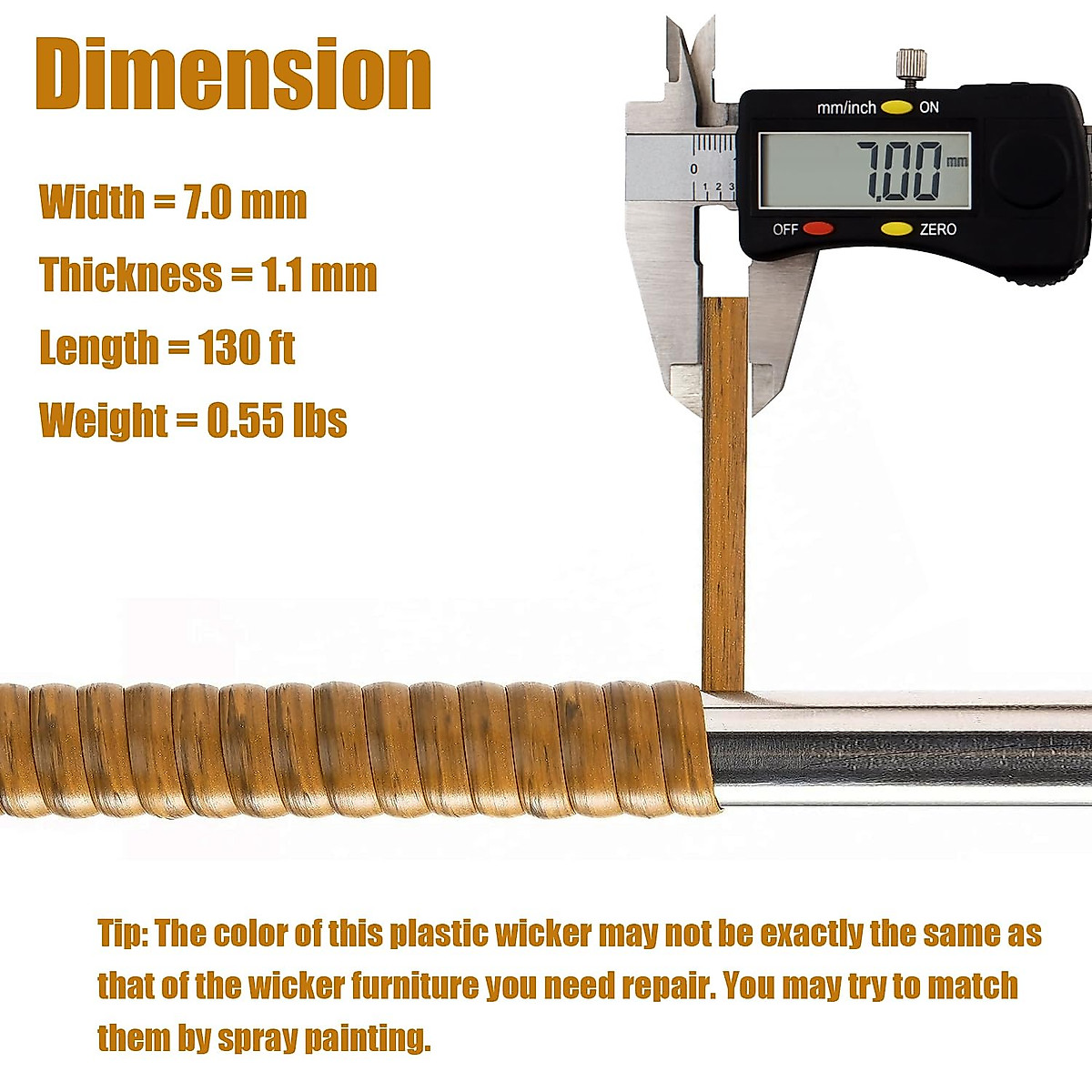 Laphivieh 130 Ft Light Wood Grain Plastic Wicker Repair Kit with Stainless Steel Weaving Tool, Plastic Rattan Material for Patio Rattan Furniture Repair Replacement Supplies