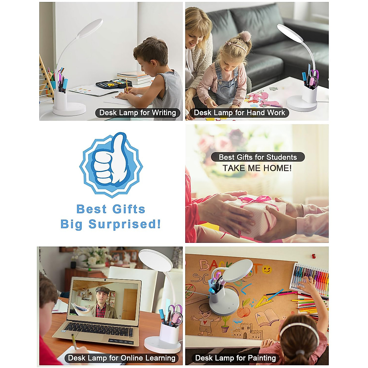 Sailstar Small Desk Lamp, LED Desk Lamps for Home Office, Eye-Caring Study Desk Light for Kids, Touch, 3 Lighting Modes, Adjust Brightness, 800LM, 360°Gooseneck Desk Lamp for College Dorm Room, White