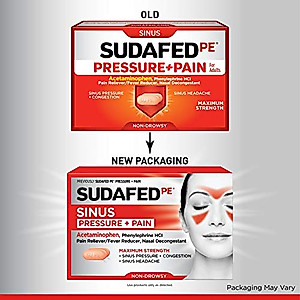 Sudafed PE Sinus Pressure + Pain Relief Maximum Strength Non-Drowsy Decongestant, 24 Count