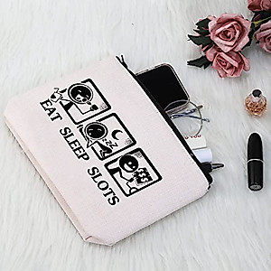 G2TUP Gambler Gift Casino Lover Gift Eat Sleep Slots Makeup Bag Slot Machine Casino Gambling Accessories Pouch Gambling Gift Slot Machine Themed Cosmetic Bag (Eat Sleep Slots White Bag)