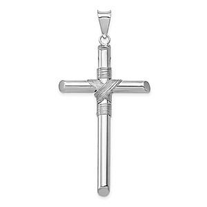 Diamond2Deal 14k White Gold Polished Tube Cross Pendant (L- 51.36 mm W- 27.47 mm)