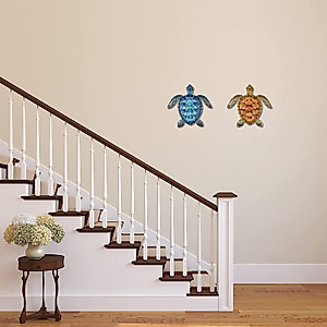 Bobbird Metal Sea Turtle Wall Decor, Sea Turtle Wall Art Decoration, Metal Wall Art, Aquarium Ocean Wall Decor for Home Bedroom Living Room Office (Orange)