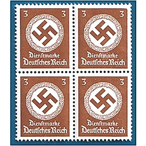 RARE ORIGINAL UNCUT BLOCK OF 4 NAZI SWASTIKA STAMPS! Mint Never Hinged Fully Gummed