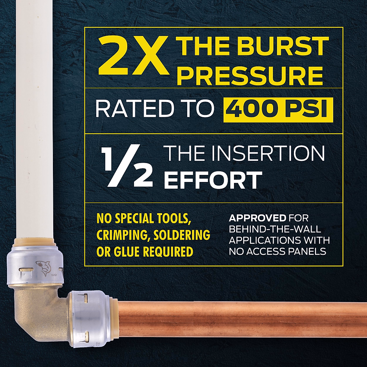 SharkBite Max 30 Inch Stainless Steel Braided Faucet Connector with 1/2 Inch Straight Stop Valve, 1/2 Inch FIP Faucet Connection, PEX Pipe, Copper, CPVC, PE-RT, HDPE, UR24687