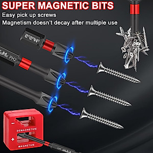SuSuMu Impact Ready Magnetic Phillips Bits 2 S2 Steel Phillips Head Drill Tip Ph2 1/4 Hex Shank Cross CNC Anti Slip Screwdriver Bits Set with Magnetizer Case for Impact Driver Power Screwdriver