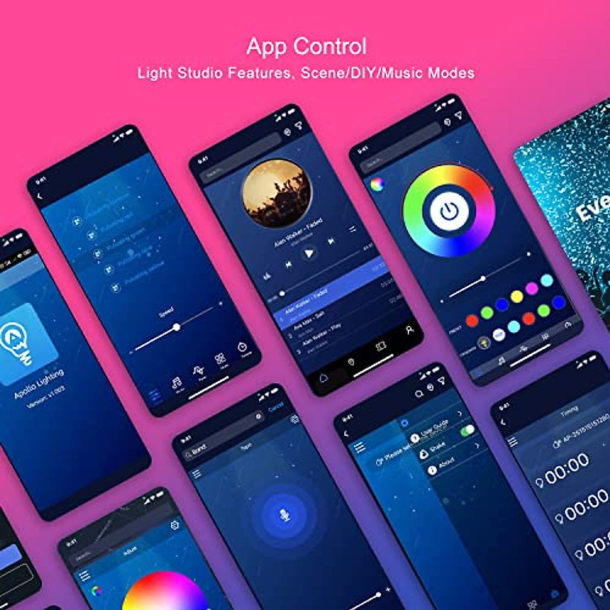 CHARKEE 65.6 ft Bluetooth LED Strip Lights, Sync Music Color Changing LED Lighting Strips, SMD5050 Flexible LED Tape Light with APP/Remote Control, Bluetooth LED Strips Light for Bedroom, Indoor, DIY