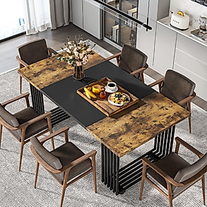 Tribesigns Dining Table for 6-8 People, 70.8'' Long Industrial Dining Room Table for Kitchen, Wood Kitchen Table with Black Metal Legs, Brown
