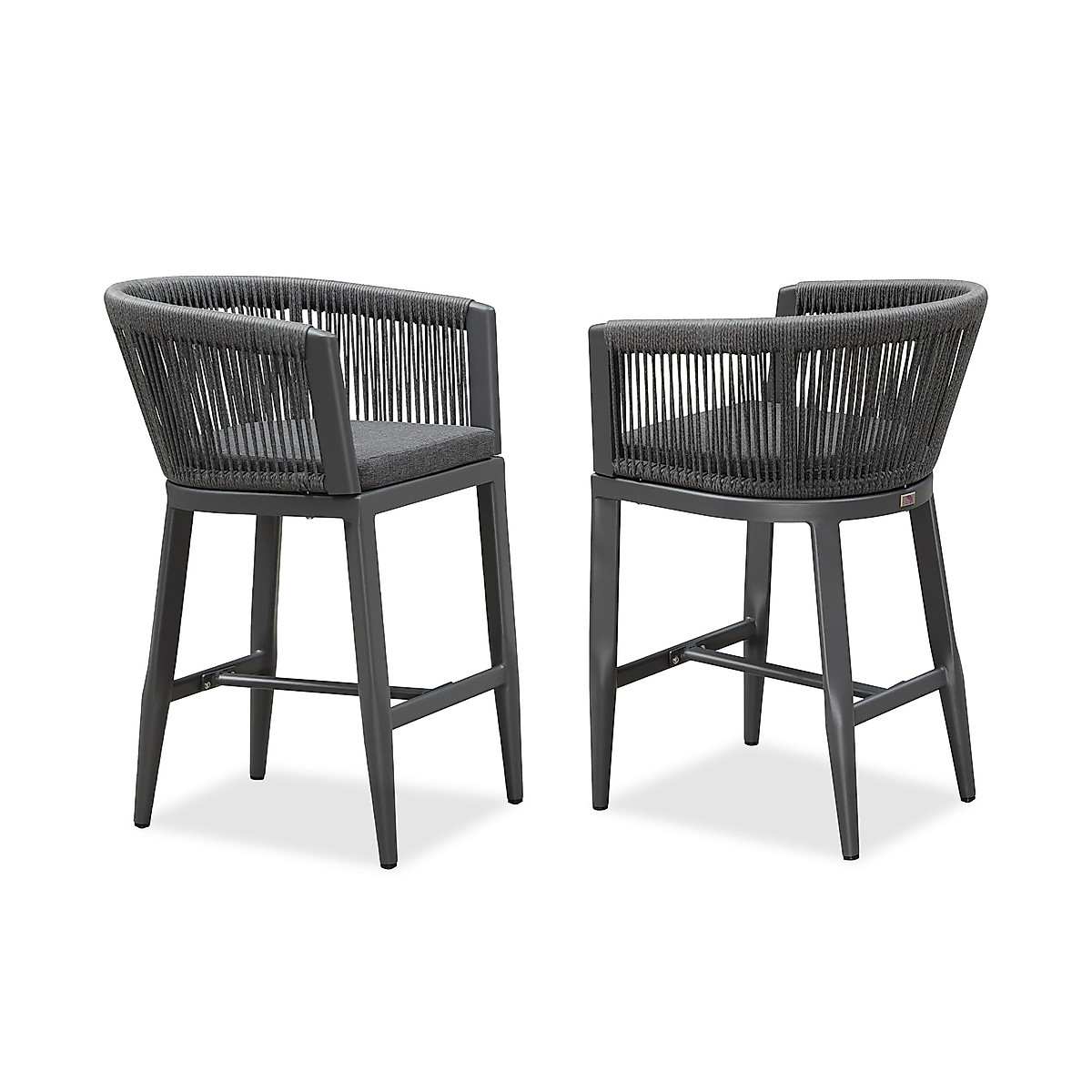 PURPLE LEAF Counter Height Bar Stools Set of 2 Rattan Bar Stools with Cushions Outdoor Bar Chairs for Outdoor or Indoor Kitchen Backyard Poolside Patio Grey