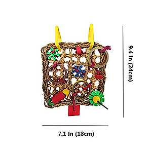 Acsist Bird Toys Parrot Toys Birds Foraging Toys Edible Seagrass Woven Climbing Hammock Mat with Colorful Bird Chew Toys for Lovebirds Finch Small Medium Parakeets