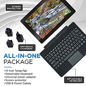 Simbans [3 Bonus Items] TangoTab 10 Inch Tablet and Keyboard 2-in-1 Laptop, 4 GB RAM, 64 GB Disk, Android 10, Mini-HDMI, Micro-USB, USB-A, Inbuilt GPS, Dual WiFi, Bluetooth Computer PC - TLX