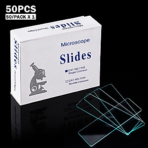 Microscope Slides Concave, Single concave 50pcs Glass Slide with Single Depression for Wet Specimen, Lab Sample Observe, Gift for Kids