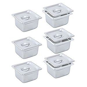 BIEAMA 6-Pack Hotel Pans with Lid, 1/6 Size 2.6" Deep, NSF, Catering Food Pan, Commercial Stainless Steel Pan with Cover