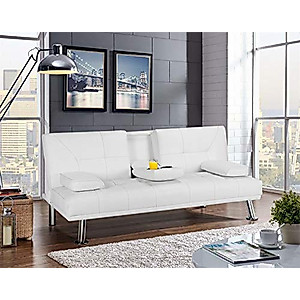 Topeakmart Adjustable Faux Leather Sofa Futon Modern Sofa Bed Convertible Sofa Couch Sleeper with Armrest Recliner Couch Home Furniture White