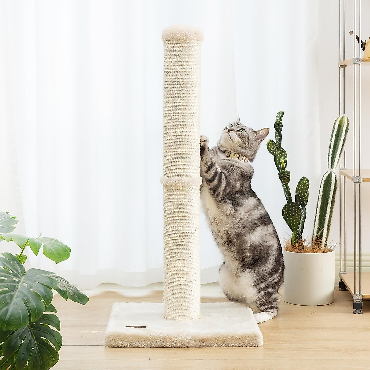 Karolpar 34inch Cat Scratching Post with Natural Sisal Rope 4.3Inch Large Diameter Scratcher Post Tree for Indoor Cats Beige