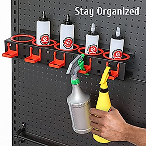 Spray Bottle Storage Rack,Spray Bottle Holder,Wall-mounted Garage Bottle Organizer with 5 Plastic Hanging Hooks Cleaning Detailing Tools Hanger,Abrasive Material Hanging Rail Car Beauty Shop Accessory