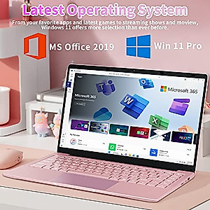 Win 11 Pro 14’’ HD display Ultra-Thin Portable Entertainment Notebook high Speed Celeron J4105(quad-core and four-thread) 6G RAM 256GB SSD High-Performance Laptop with Mouse (6G+256GB, Rose Gold)