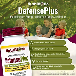 NutriBiotic – DefensePlus, 90 Tablets - 11 in 1 Immune Support with Vitamin C, Zinc, Grapefruit Seed Extract, Echinacea, Astragalus Root & Immune Boosting Extracts & Mushrooms - Vegan & Gluten Free