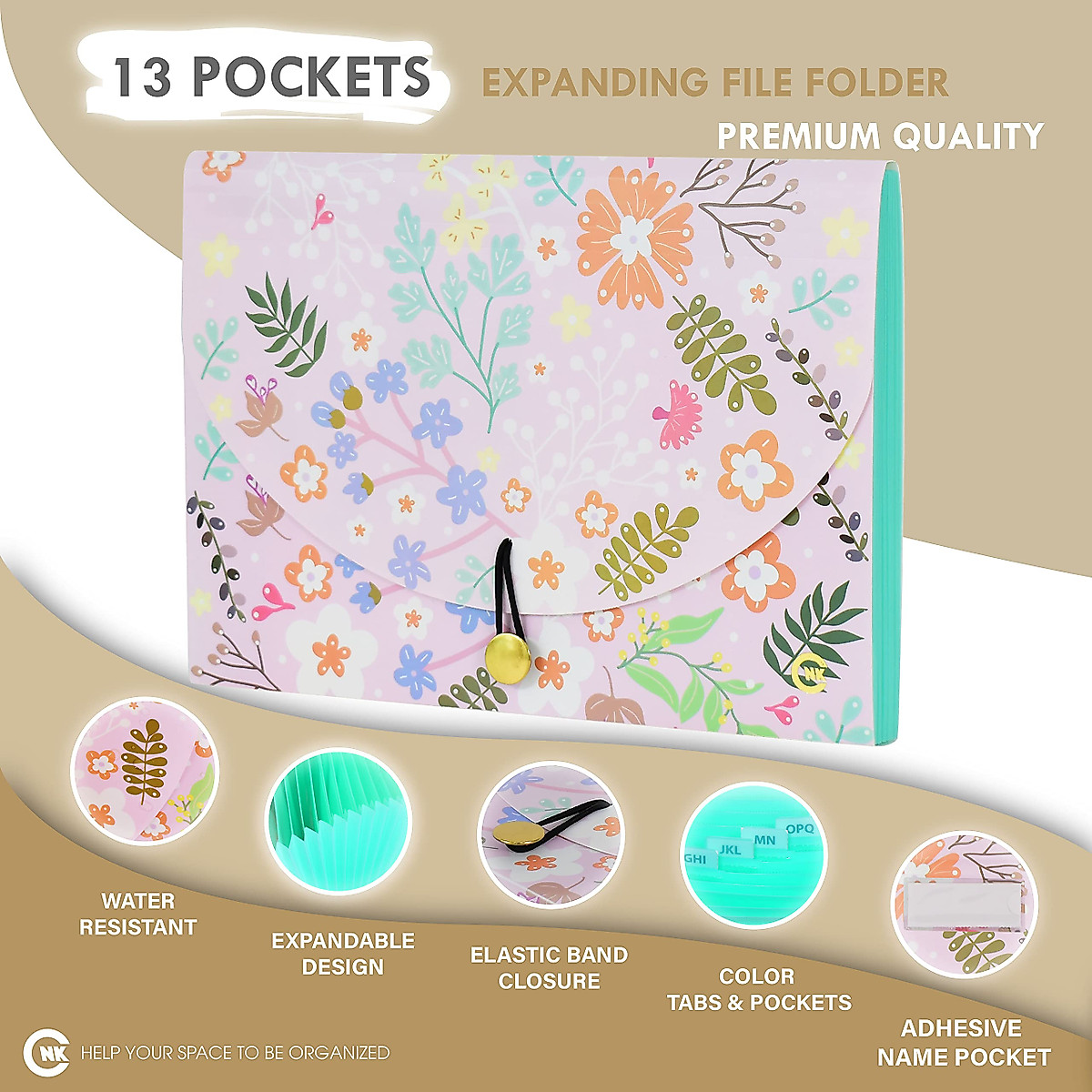 CNK File Folders Organizer with 13 Pockets Accordion Expanding Folder For Documents Receipt Document Paper Pocket Filing Products Accordian Important expandable holder files alphabetical Labels Letter