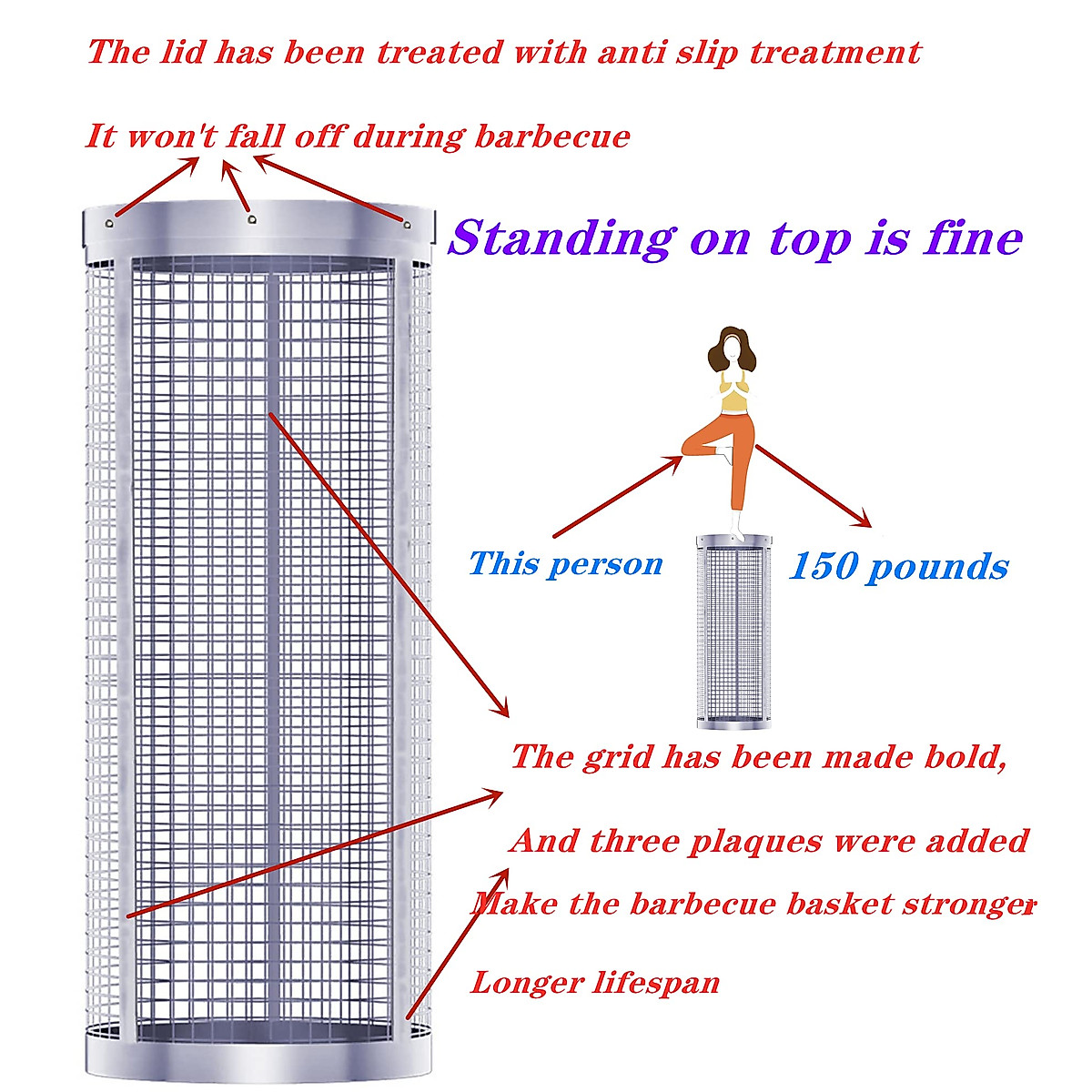 Ruggedized Rolling Grilling Basket-Round Stainless Steel BBQ Grill Mesh-Outdoor Portable Grill Baskets-cylindrical grilling baskets cylinders cylinders-Net Tube Barbecue Cage Picnic Grate Dragon（2PCS)