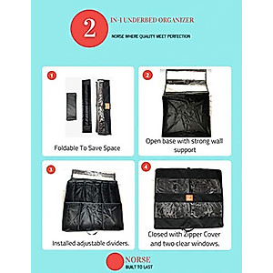 Norse 2 in 1 Large Underbed Storage Bags Organizer Container 2 Sturdy Zippers, Blankets Clothes Comforters Foldable Storage Bags with Clear Window (SET OF 2 : 2-in-1 Under bed Organizer, Black)
