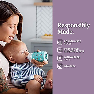 Lifefactory 4-Ounce BPA-Free Glass Baby Bottle with Protective Silicone Sleeve and Stage 1 Nipple, Yellow