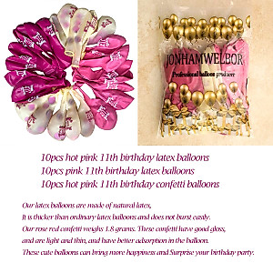 Jonhamwelbor 11th Birthday Latex Balloons Confetti Balloon Pink and Hot Pink Sweet 11th Party Decorations 30 Pcs 12 Inch 11 Number With Happy Birthday Helium Balloon for 11 Year Old Girls
