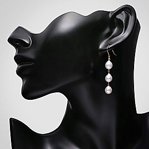 Pearl Drop Dangle Earrings for Women 14K Gold Filled Multiple Real White Freshwater cultured﻿ Pearl Earrings COMOTO Jewelry