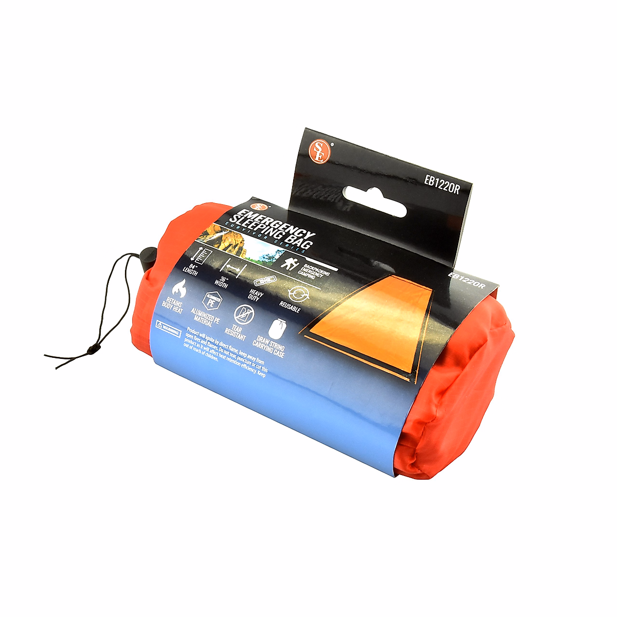 SE Heavy Duty Emergency Aluminized PE Sleeping Bag, 84" x 36", Orange - Ideal for Camping, Hiking, and Survival Kits - EB122OR
