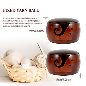 GLMFAN Wooden Yarn Bowl, Knitting Yarn Bowls with Holes, Pine Wood Crafted Yarn Storage Bowl, Handmade Round Weaving Thread Yarn Holder for DIY Knitting, Knitting Crochet Accessories 6" x 3" (with