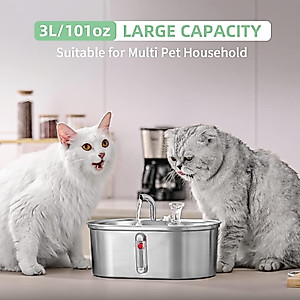 Cat Water Fountain Stainless Steel, 3L/102oz Automatic Pet Water Fountain for Cats Inside, 2-in-1 Cat Water Fountain and Food Bowl with Visible Water Level, Pet Drinking Dispenser for Cats Small Dogs