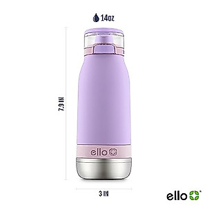 Ello Emma 14oz Vacuum Insulated Stainless Steel Kids Water Bottle with Straw and Built-in Carrying Handle and Leak-Proof Locking Lid for School Backpack, Lunchbox and Outdoor Sports, Lilac