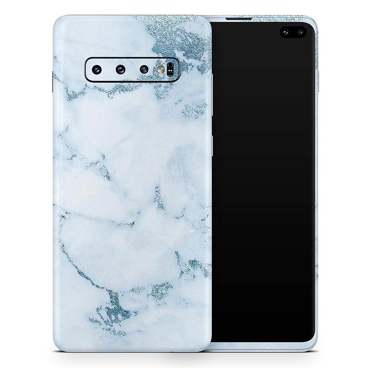 DesignSkinz Marble & Digital Blue Frosted Foil V7 Protective Vinyl Decal Wrap Skin Cover Compatible with The Samsung Galaxy S20 (Screen Trim & Back Glass Skin)