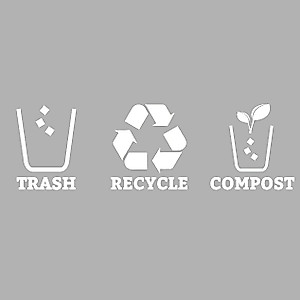 XTRAYXRAY Trash Recycle Compost Stickers Set of 3 Recycle Vinyl Decal Sticker for Trash Can, Compost Bin, Recycle Bin Symbol to Organize Garbage containers or Trash cans (White, 5 Inch)