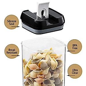 Airtight Food Container - 7 PC BPA Free Plastic Food Storage Containers with Easy Lock Lids - Stackable Sugar, Flour, Cereal & Beans Containers with Labels & Marker included (Lid Black)