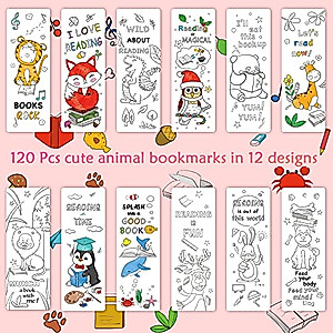 Anseal 120 PCS Color Your Own Bookmarks Bulk, DIY Bookmarks for Kids/Teens, Cute Animal Bookmarks for Reading Lover, 12 Styles Fun & Personalized Bookmark for Students, Classroom Rewards Supplies
